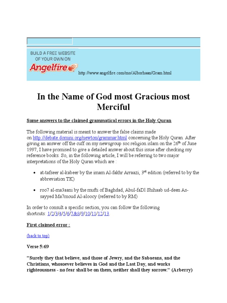 Refuting Grammatical Errors in the Quran | PDF | Grammatical Gender ...
