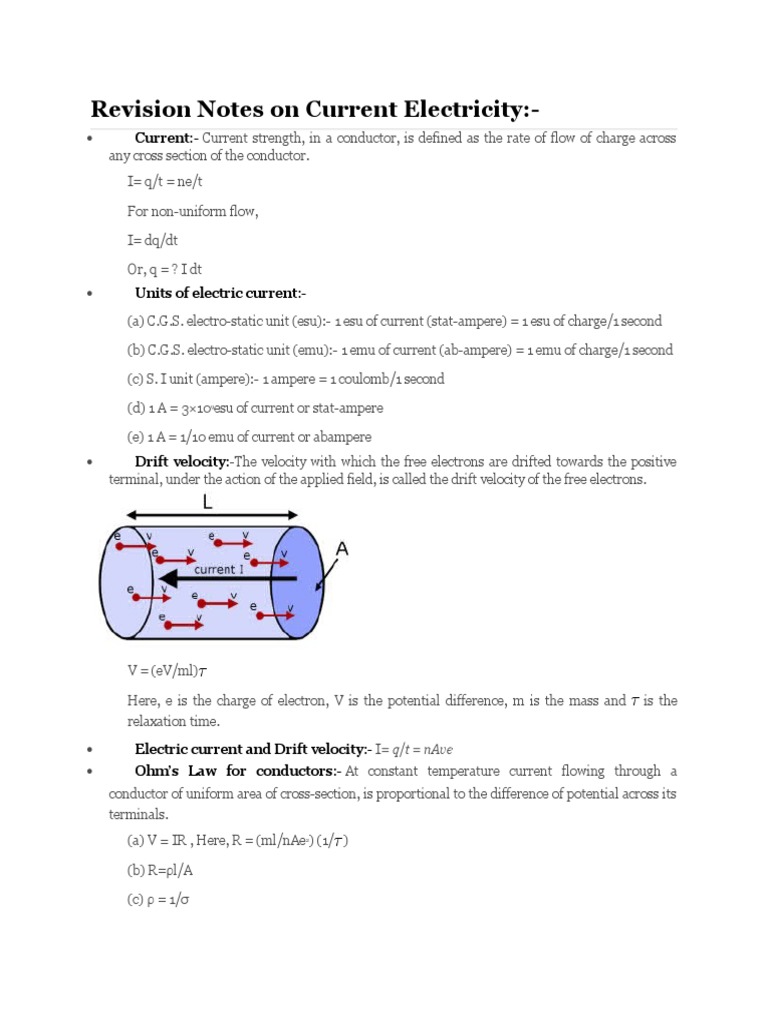 Current Electricity Revision Notes | PDF | Electrical Resistivity And ...