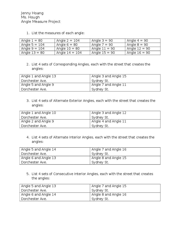 Angle Measures and Relationships Project | PDF
