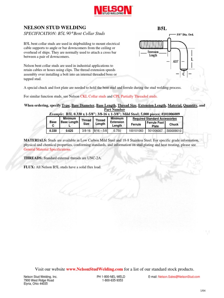 Nelson Stud Welding - B5L Bent Collar Studs | PDF