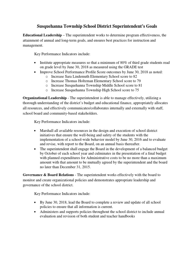 STSD Superintendent Goal Statement Final | PDF | Performance Indicator ...