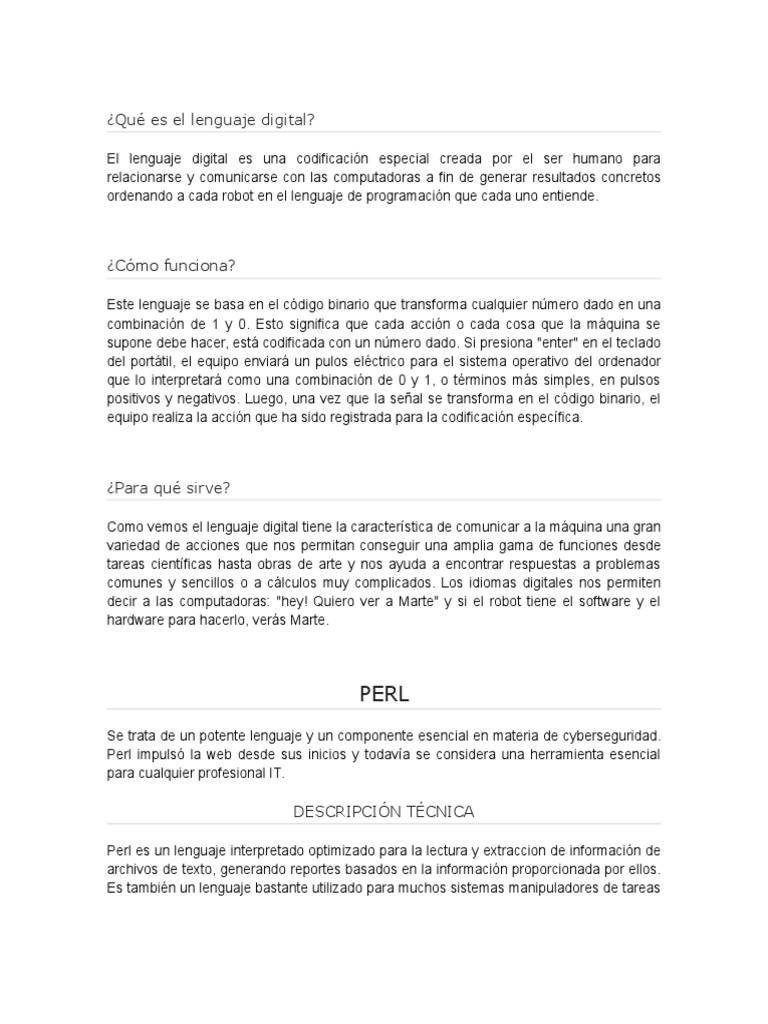 Qué Es El Lenguaje Digital | PDF | Ruby (lenguaje de programación) | Perl