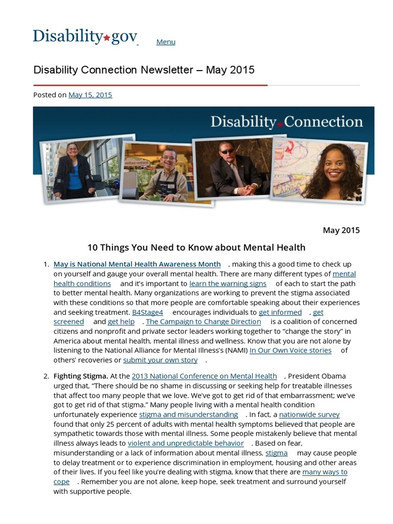 Disability Connection Newsletter - May 2015 - Disability | PDF | Mental ...