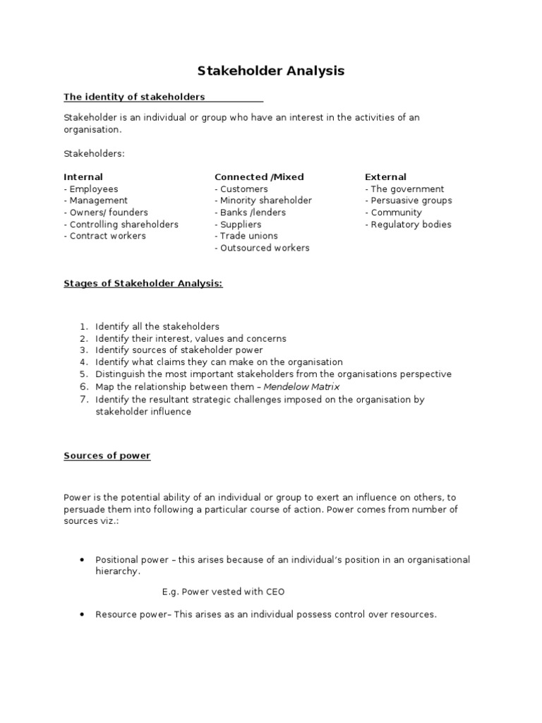 Stakeholder Analysis | PDF