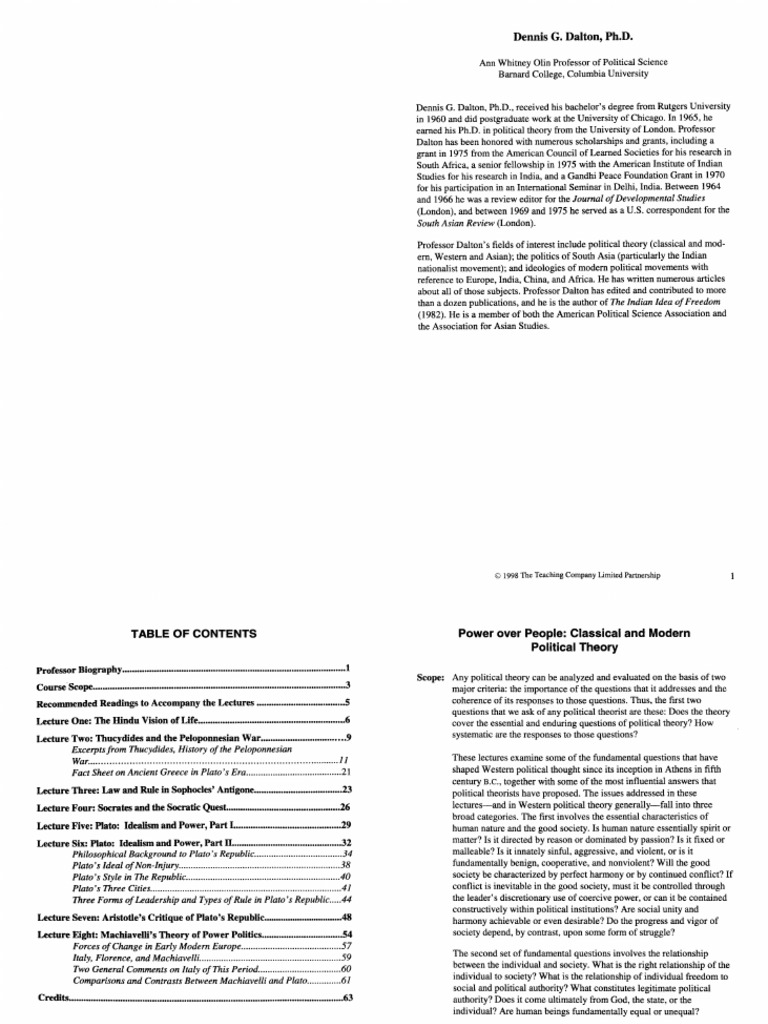 Power Over People - Classical and Modern Political Theory | PDF