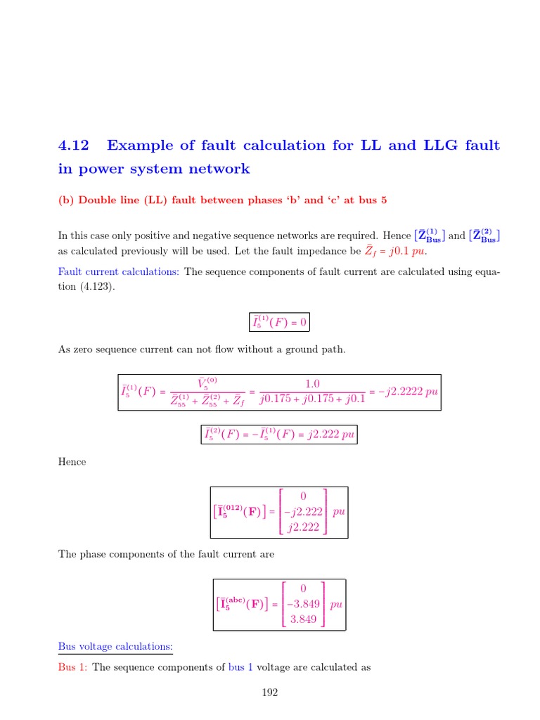 4.12 Example of Fault Calculation For LL and LLG Fault in Power System ...