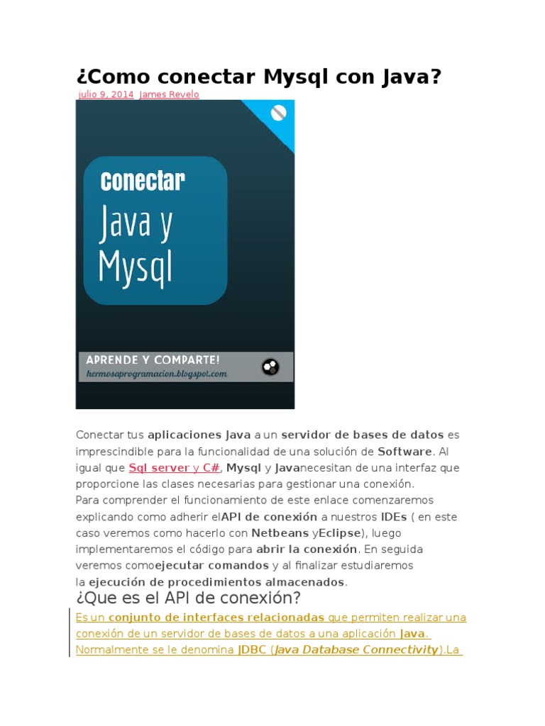 Como Conectar Mysql Con Java Pdf Java Lenguaje De Programación Mi Sql