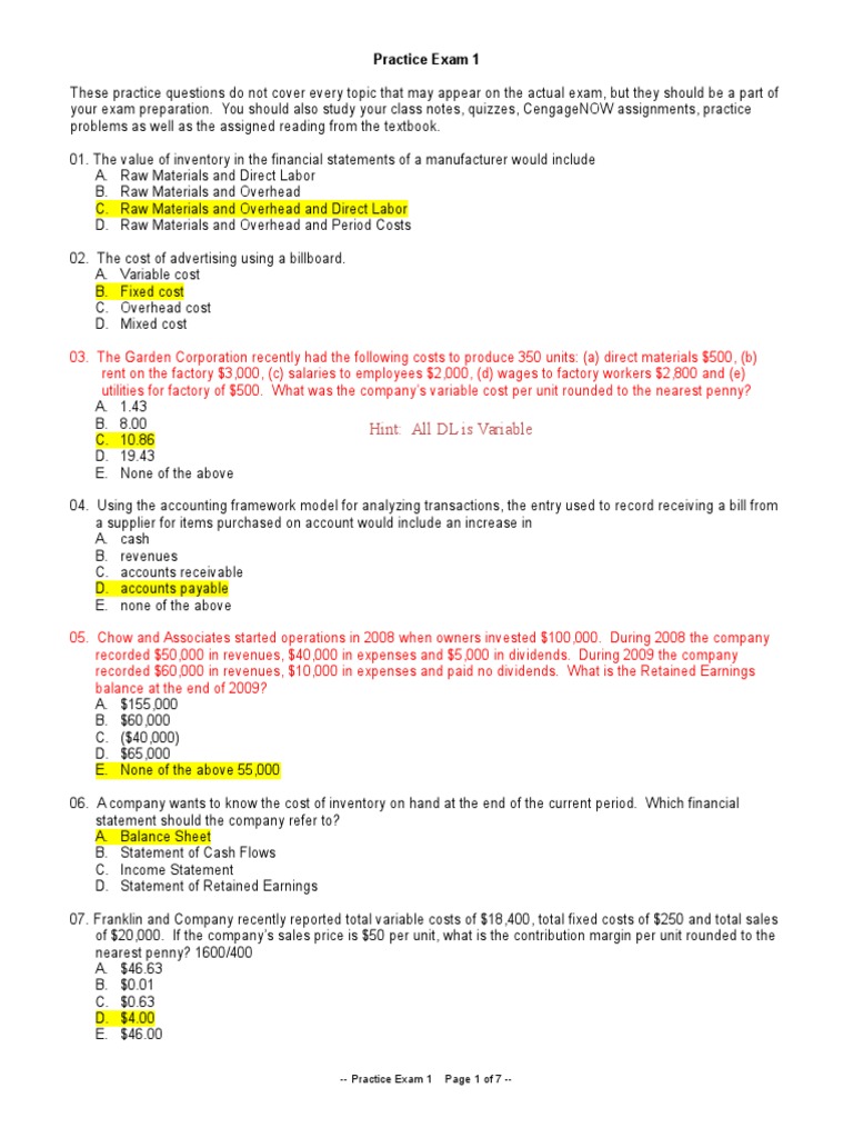 Exam 1 Practice Accounting | Equity (Finance) | Market (Economics)