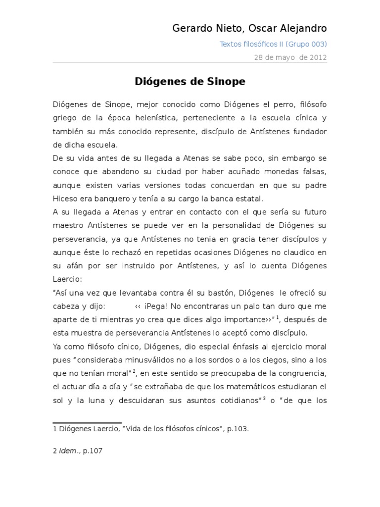 Diogenes de Sinope (El Perro) | PDF | Science | Ciencia filosófica