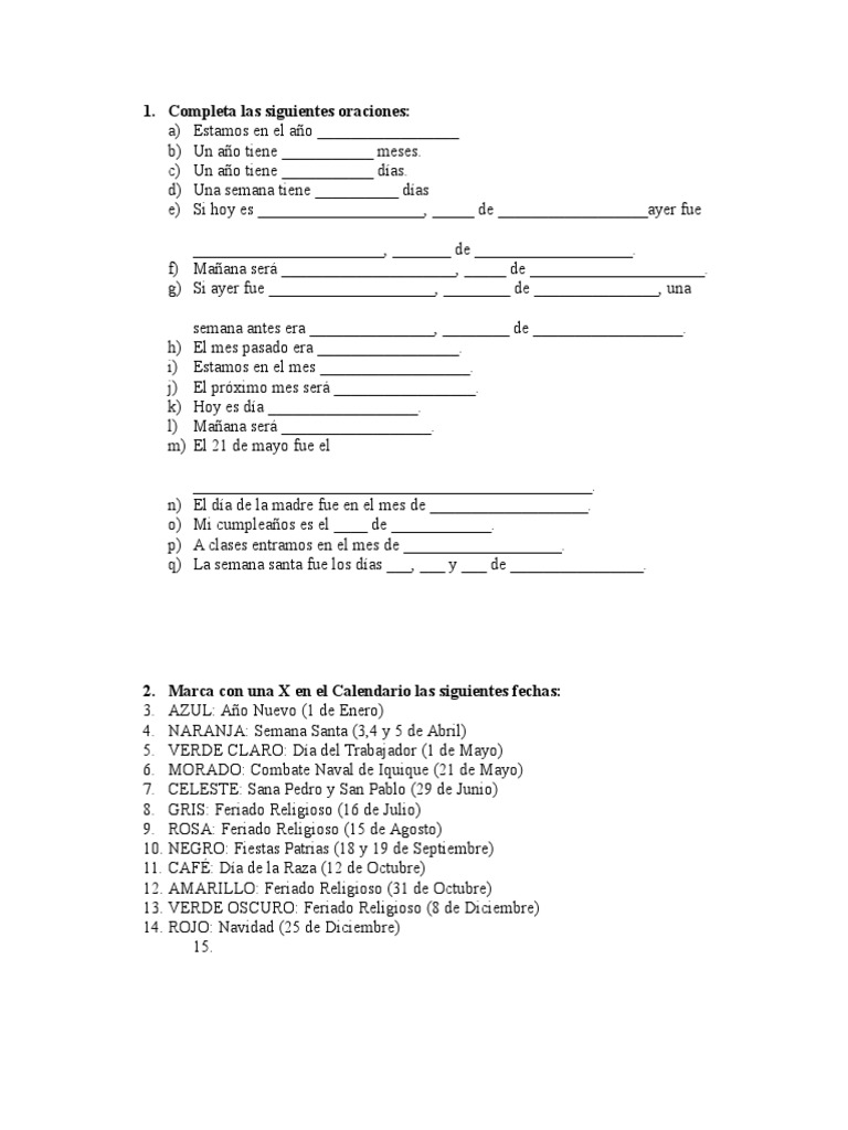 Completa Las Siguientes Oraciones | PDF
