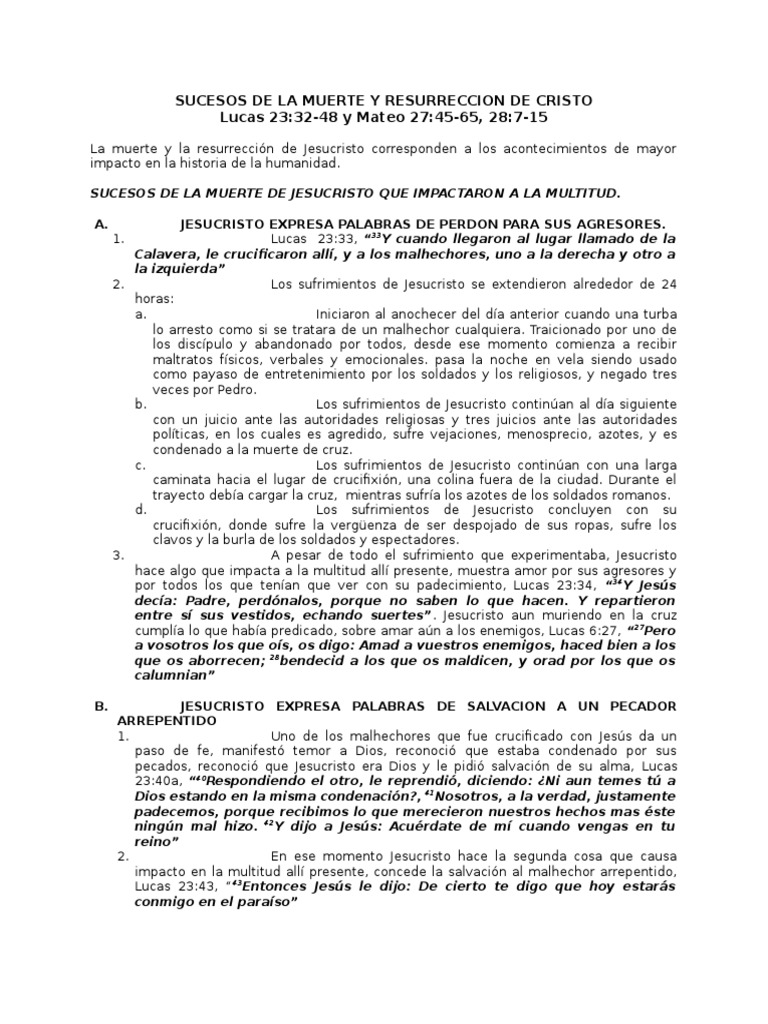 Sucesos de La Muerte y Resurreccion de Cristo | PDF | La resurrección ...
