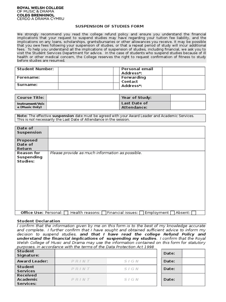 Suspension of Studies Request Form | PDF