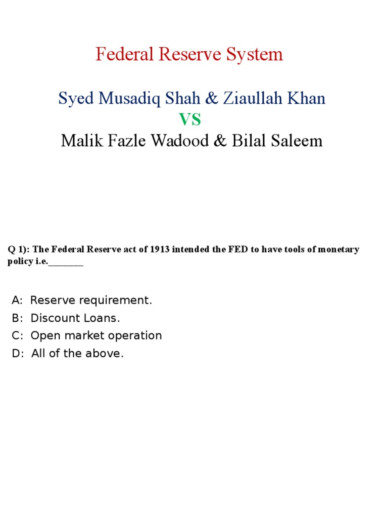 Federal Reserve System Quiz Answers | PDF