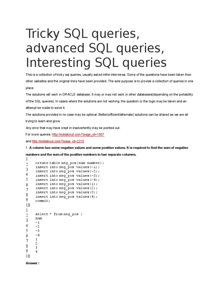Tricky Sql Queries For Interview Download Free Pdf Sql Databases