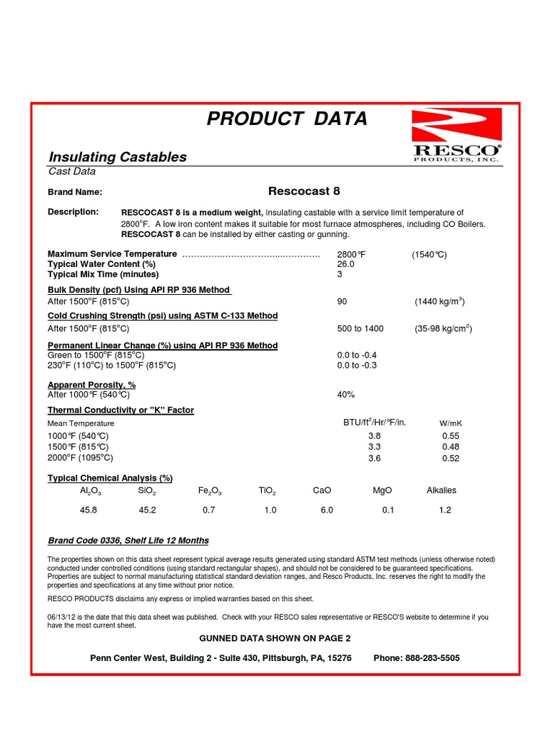 Rescocast 8 PDS | Refractory | Building Materials