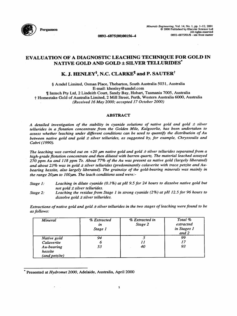 Evaluation of A Diagnostic Leaching Technique For Gold in | PDF | Gold ...