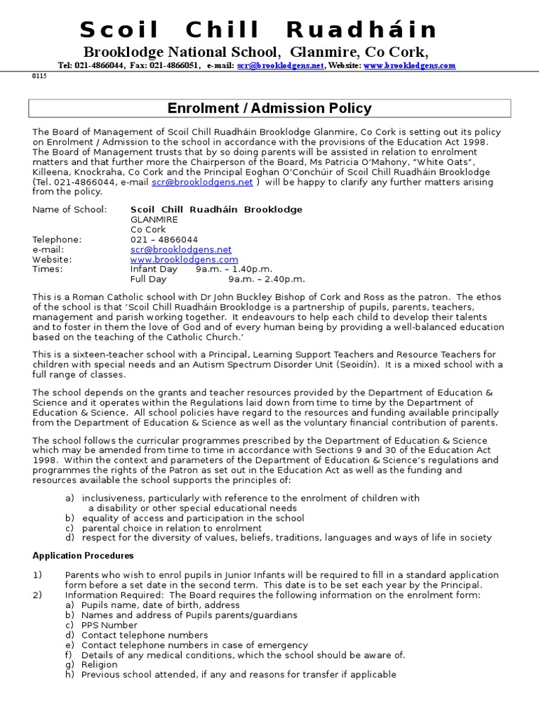 Enrolment Policy | PDF | Special Education | Behavior Modification