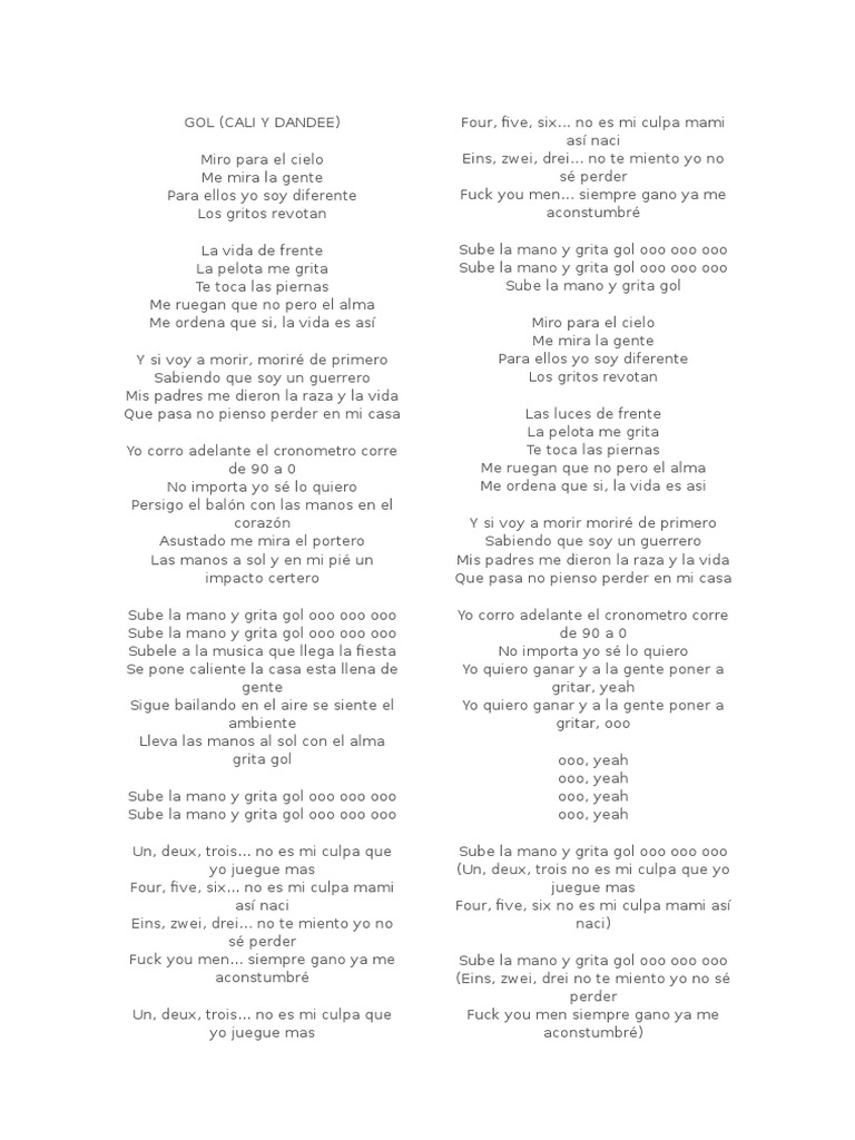 Letras de "Gol" - Cali y El Dandee | PDF | Música grabada | Ocio