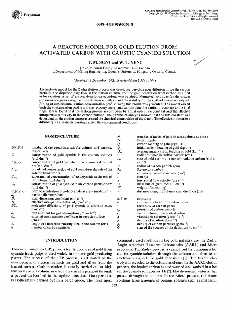 A Reactor Model For Gold Elution From | PDF | Diffusion | Mole (Unit)