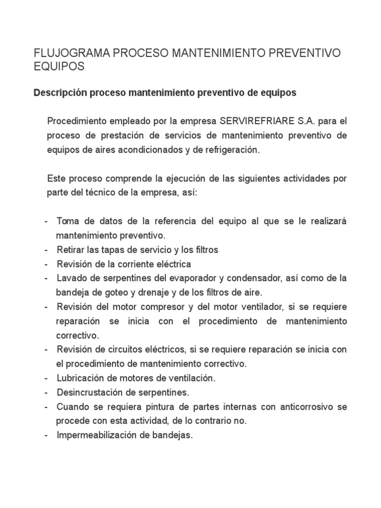 Flujograma Proceso Mantenimiento Preventivo Equipos PDF