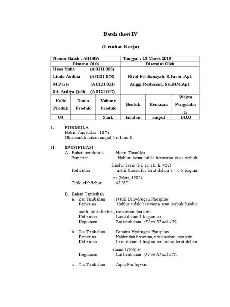 Batch Sheet IV | PDF