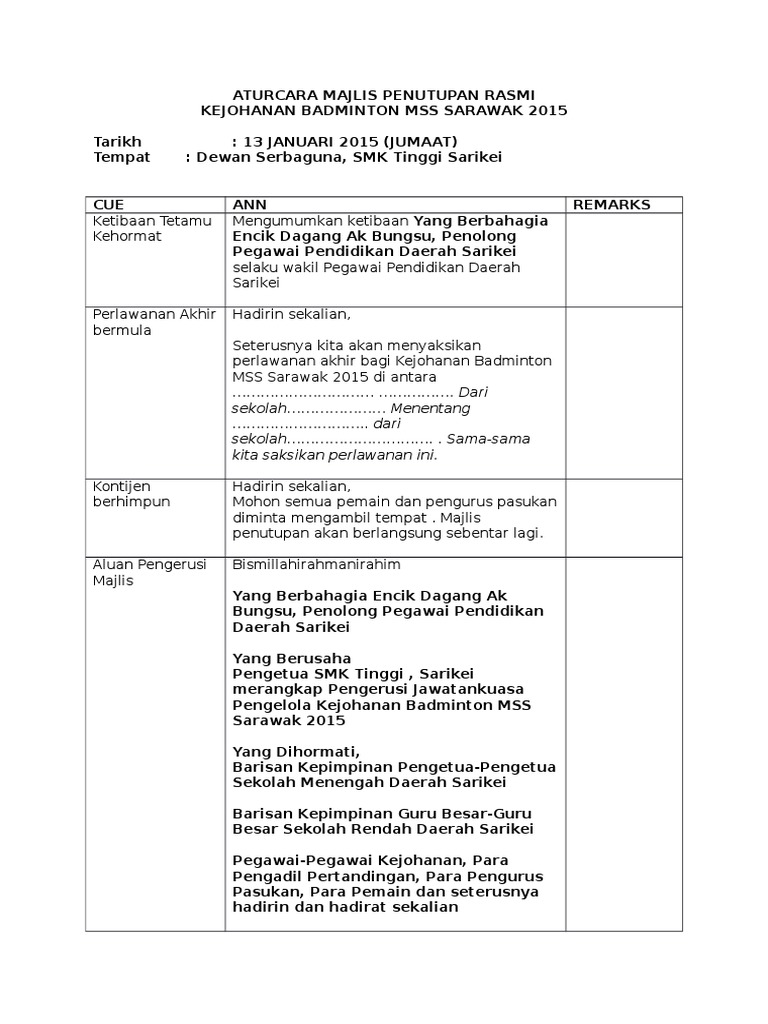 Aturcara Majlis Penutupan Rasmi | PDF