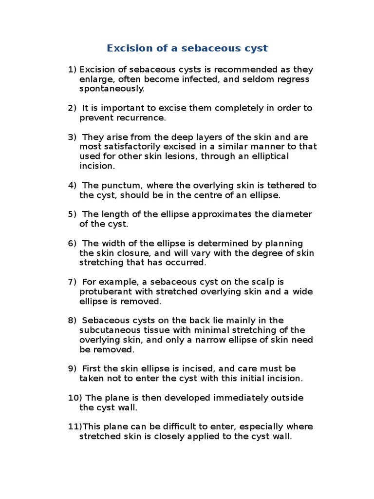 Excision of A Sebaceous Cyst | PDF | Skin | Scar