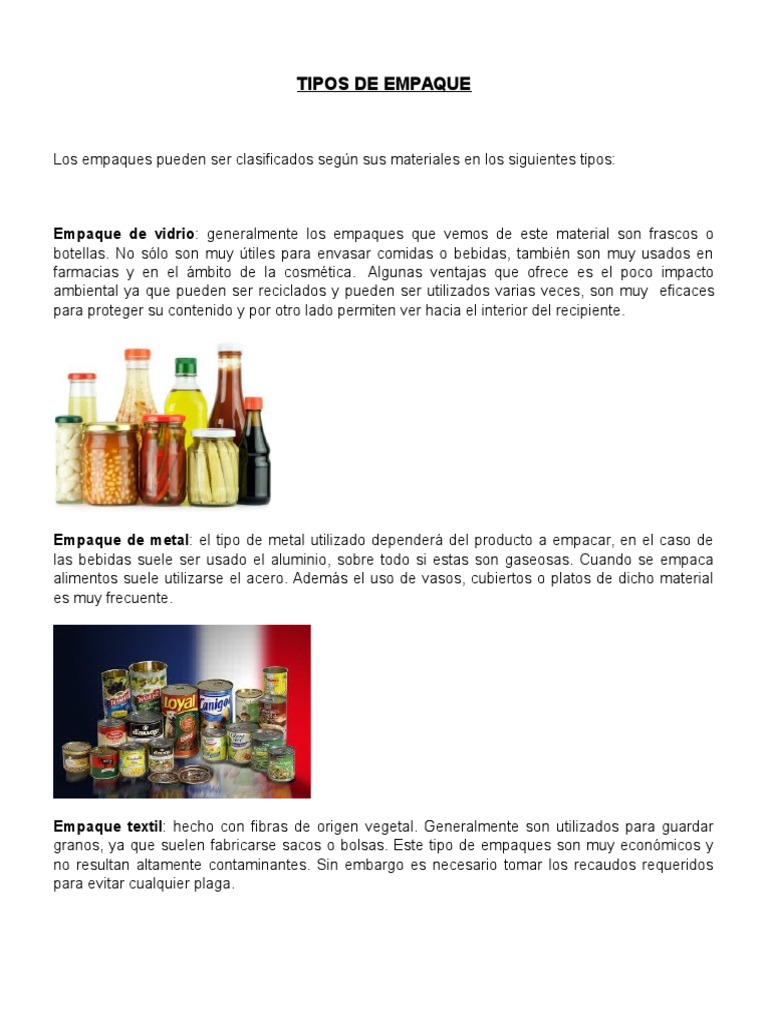Tipos de Empaque | PDF | Papel | Alimentos