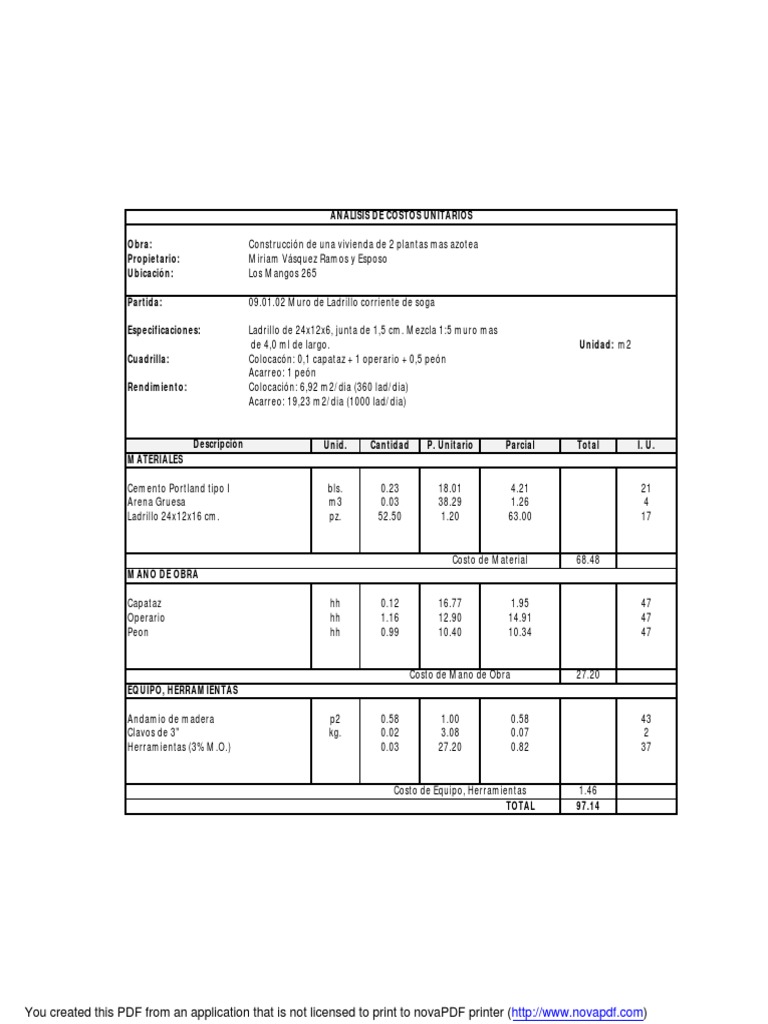 Costos y Presupuesto-Arquitectura | PDF | Materiales de construcción ...