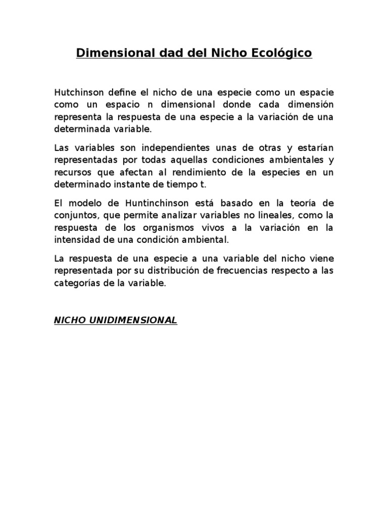 Dimensional Dad Del Nicho Ecológico | PDF | Nicho ecológico | Entorno ...
