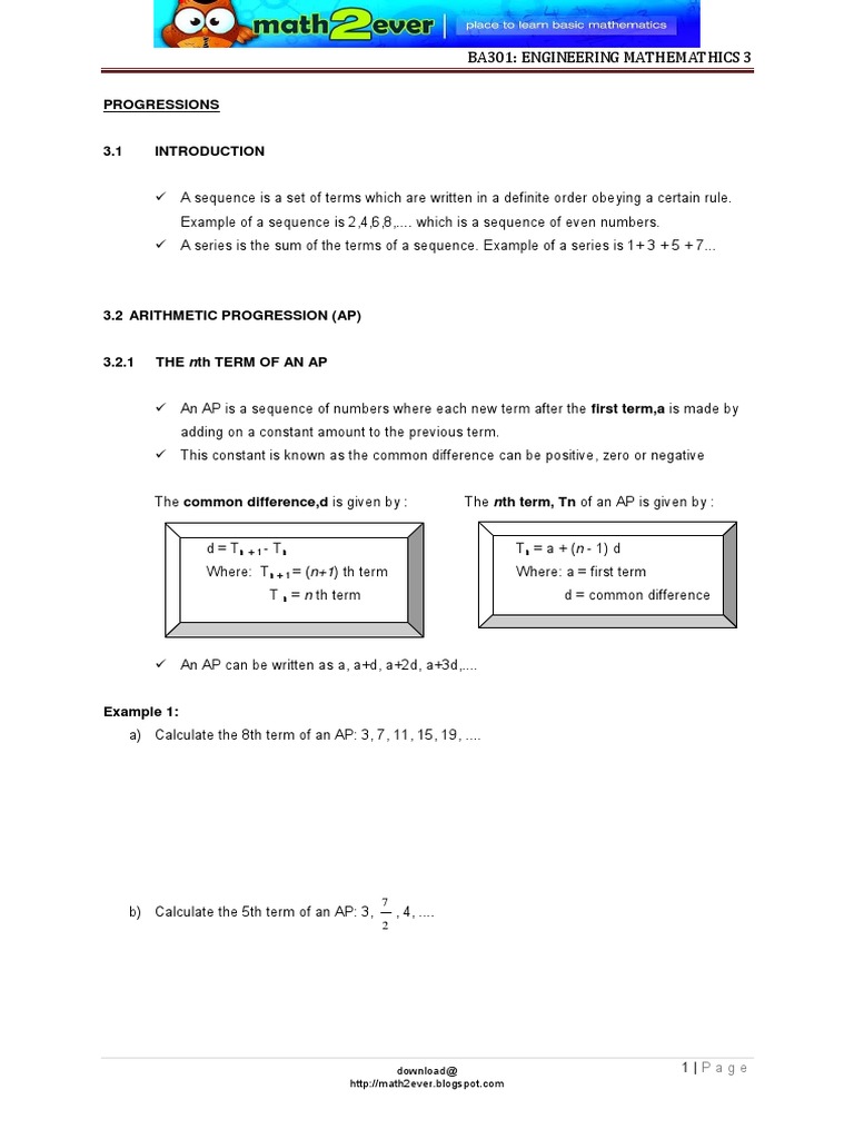 BA301 Chapter 3 Progressions | PDF | Arithmetic | Mathematical Analysis