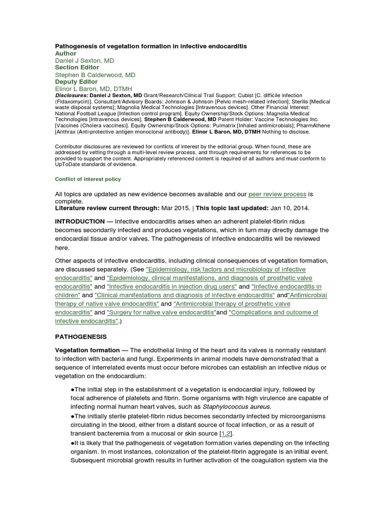 Pathogenesis of Vegetation Formation in Infective Endocarditis | PDF ...