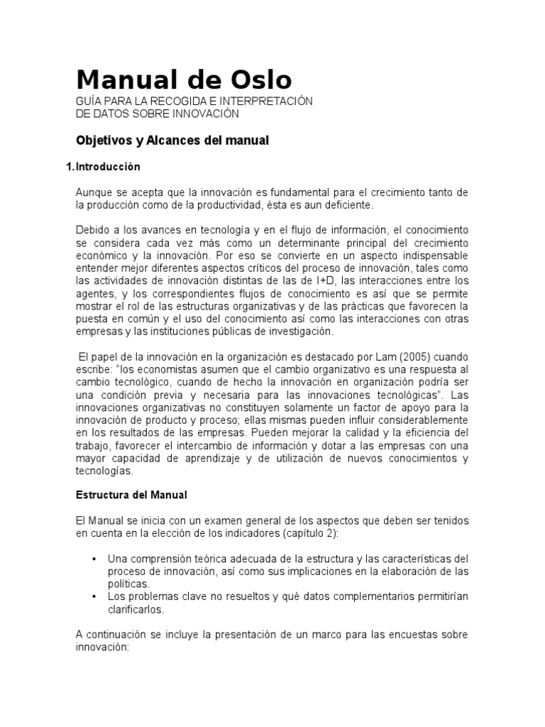 Manual de Oslo 1 | PDF | Innovación | Investigación y desarrollo