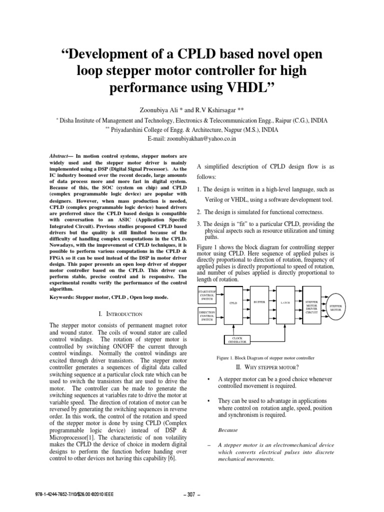 "Development of A CPLD Based Novel Open Loop Stepper Motor Controller For High Performance Using ...