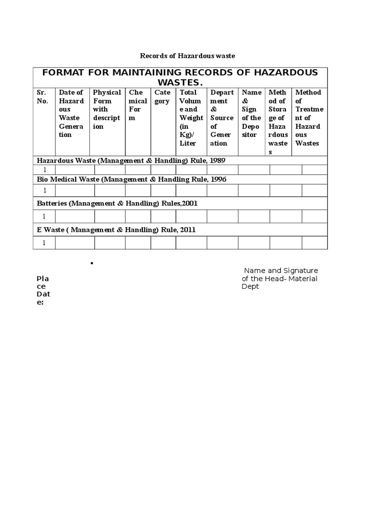 Hazardous Waste Record Keeping | PDF | Science & Mathematics ...