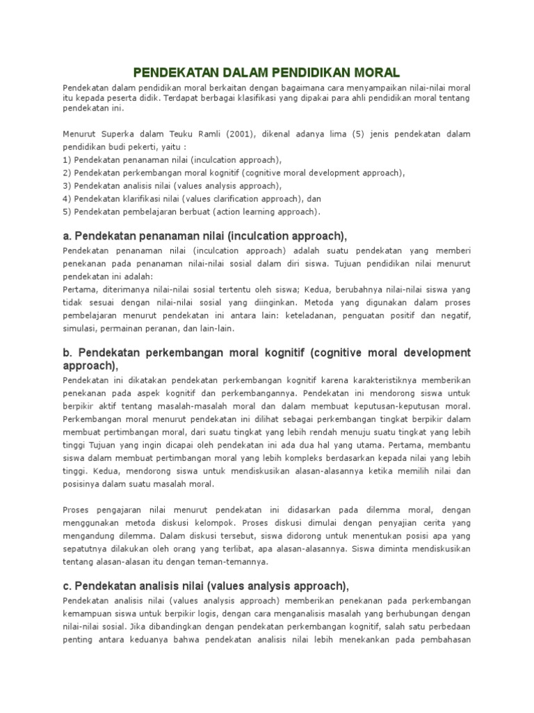 Pendekatan Dalam Pendidikan Moral | PDF