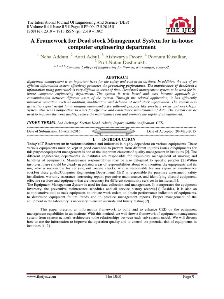 A Framework For Dead Stock Management System For In-House Computer ...