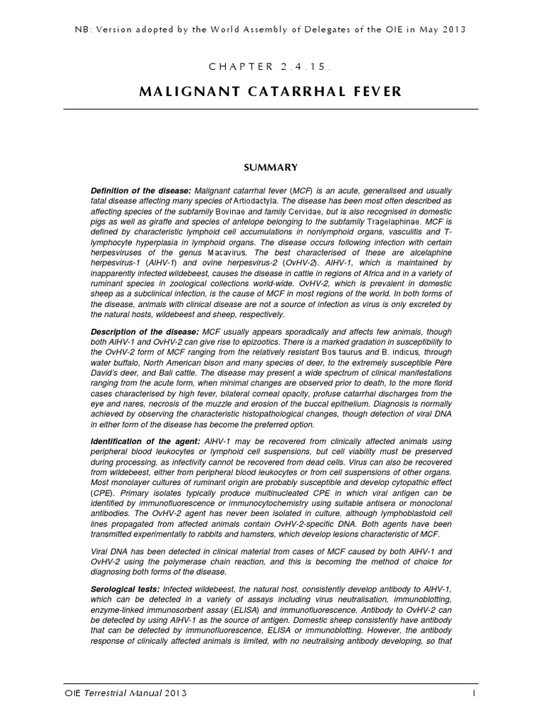 Malignant Catarrhal Fever: C H A P T E R 2 - 4 - 1 5 | PDF | Science ...