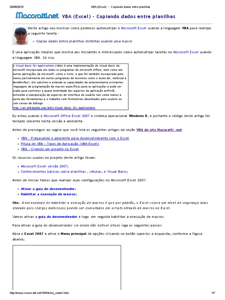 Vba Excel Copiando Dados Entre Planilhas Pdf Visual Basic Para