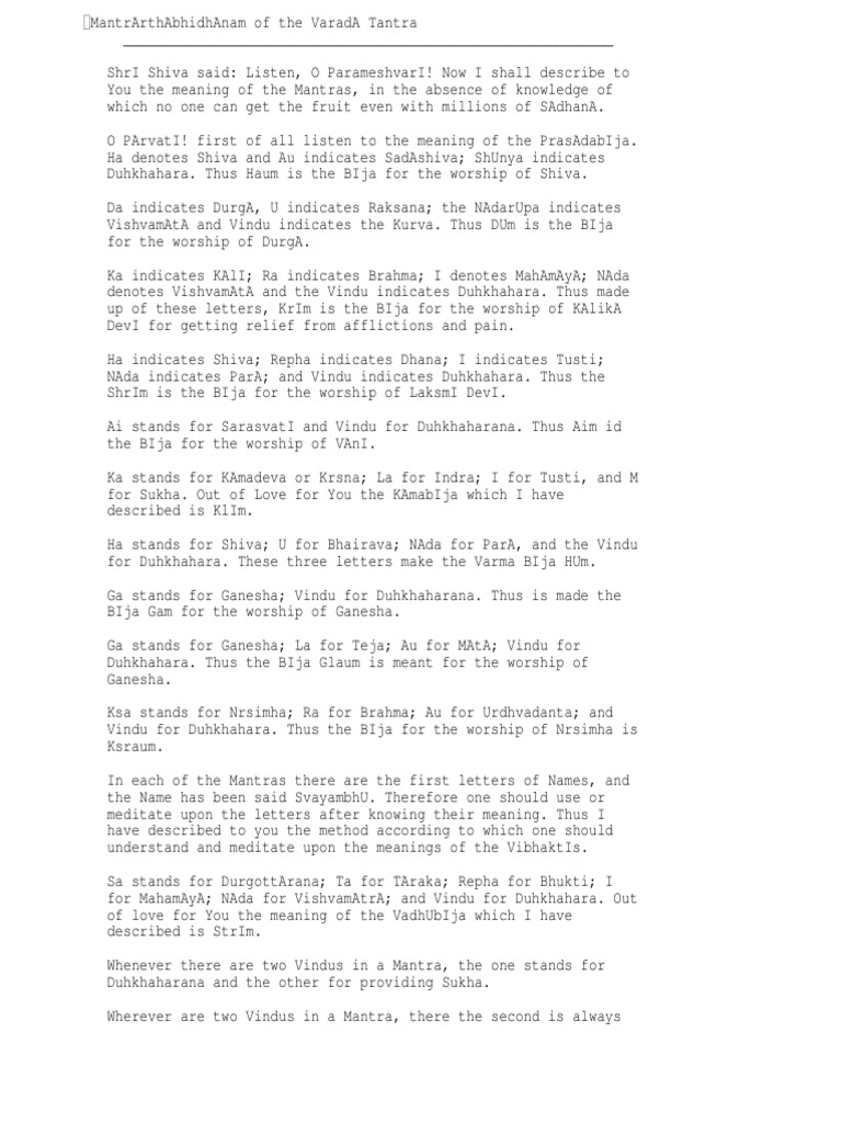 Varada Tantra | PDF | Shiva | Indian Religions