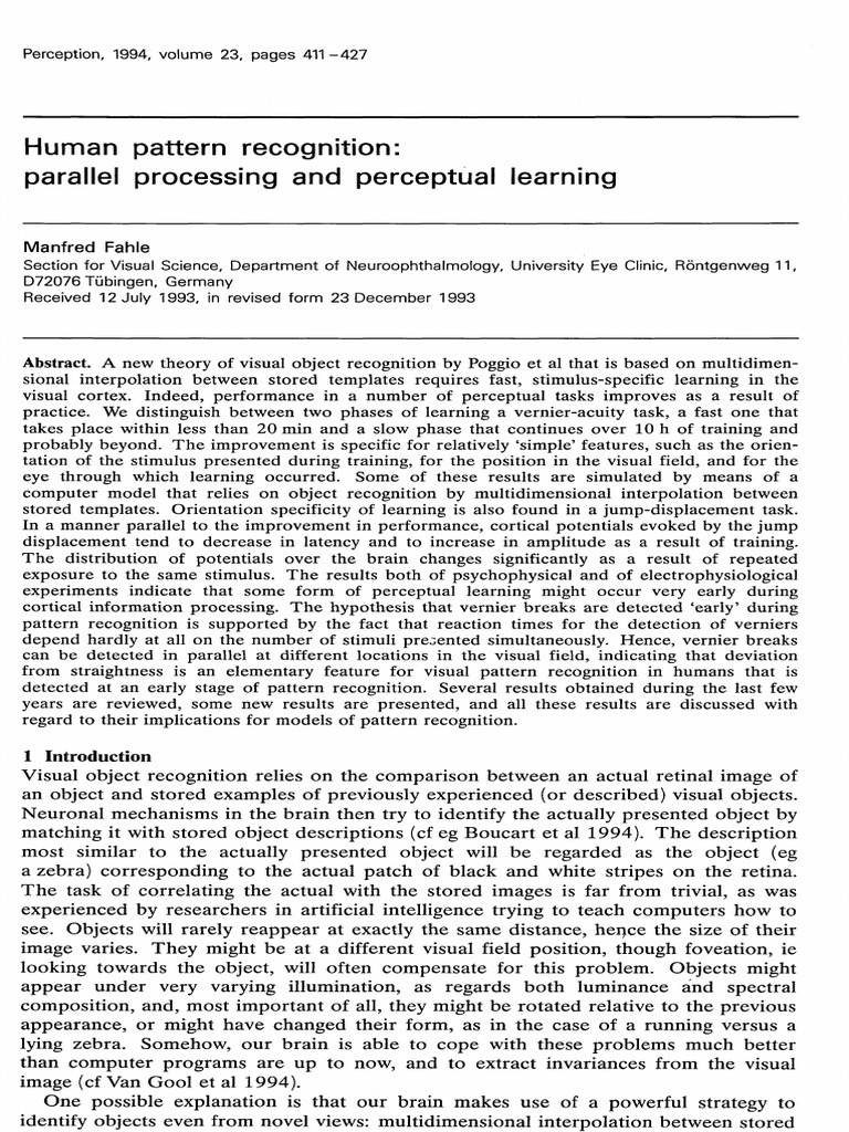 Parallel Processing and Perceptual Learning: Orientation Specificity of ...