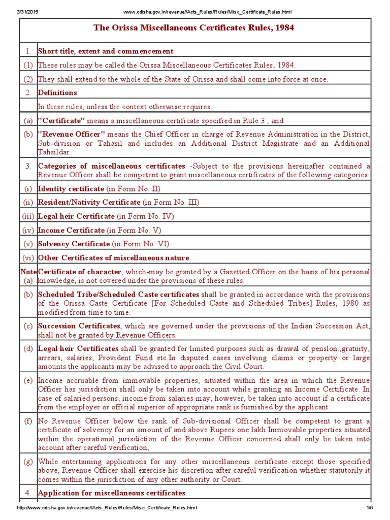 Odisha Miscellaneous Certificate Rules | PDF | Magistrate | Jurisdiction