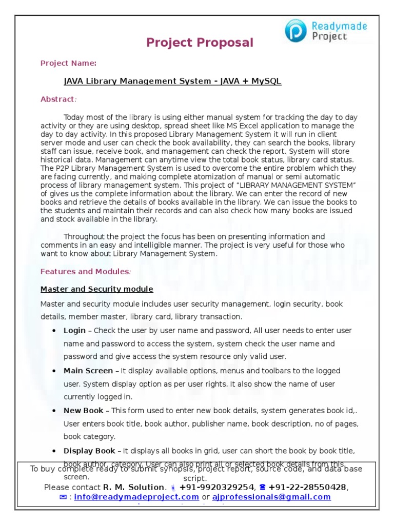 Java Lib Project Proposal | PDF | Library (Computing) | Identity Document