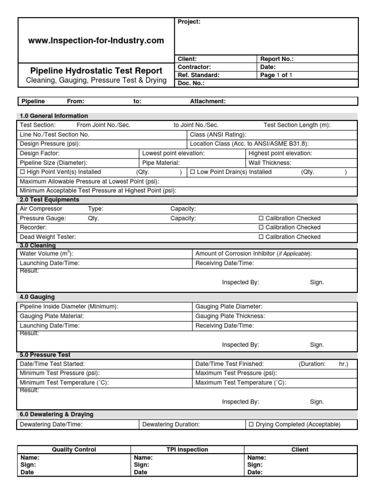 Pipeline Hydrostatic Test Report | PDF