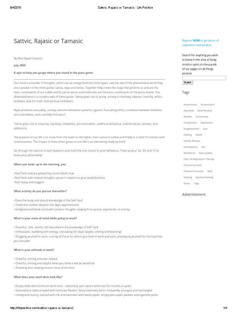 Sattvic, Rajasic or Tamasic - Life Positive | PDF | Religious ...