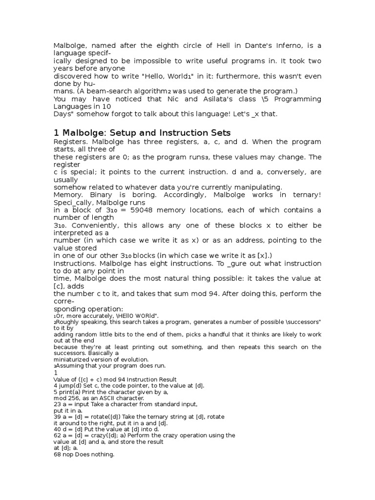 1 Malbolge: Setup and Instruction Sets | PDF | Computer Architecture ...