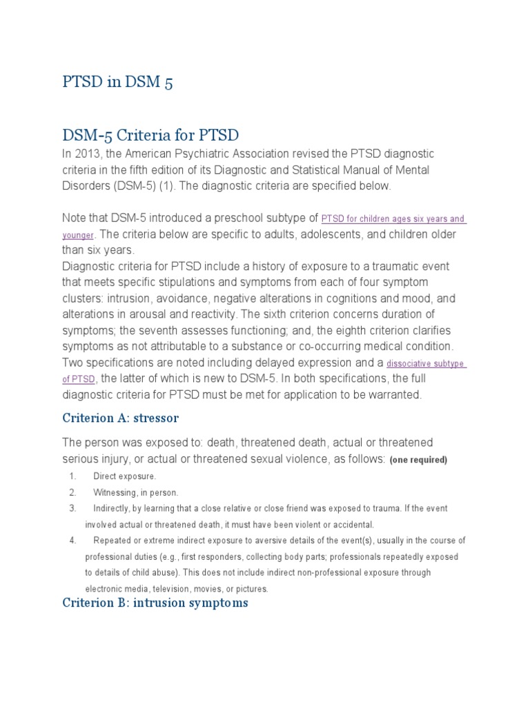 DSM-5 PTSD Diagnostic Criteria Overview | PDF | Posttraumatic Stress ...
