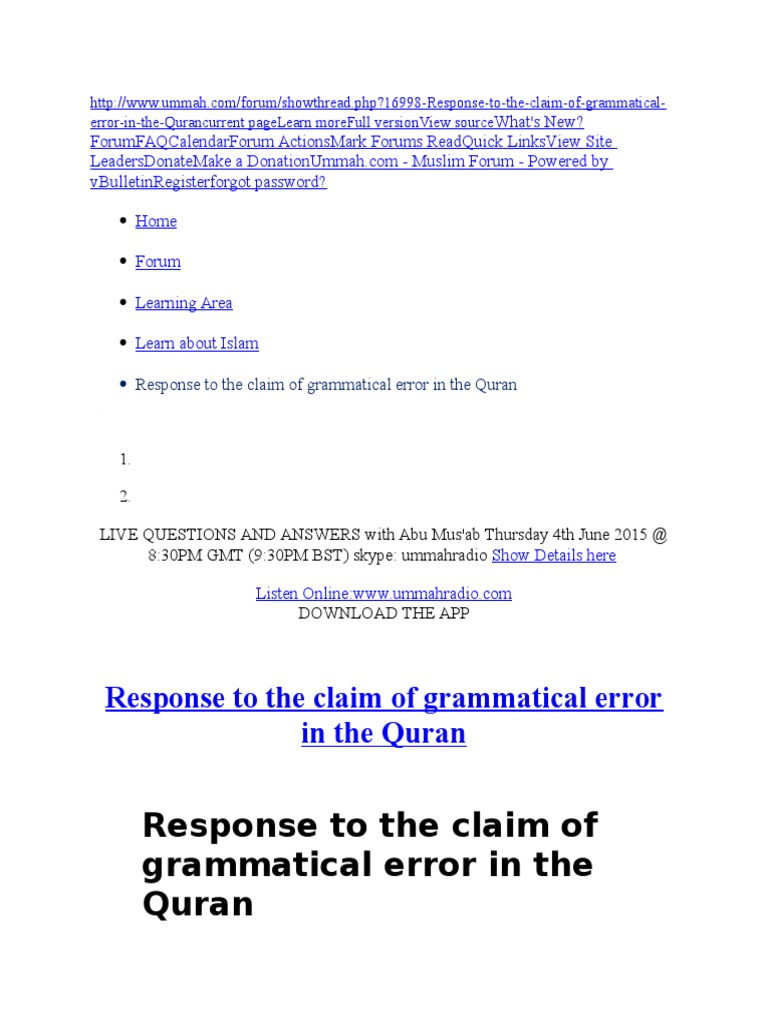 Reply To The Alleged Grammatical Errors in Holy Quran | PDF | Quran | Islam