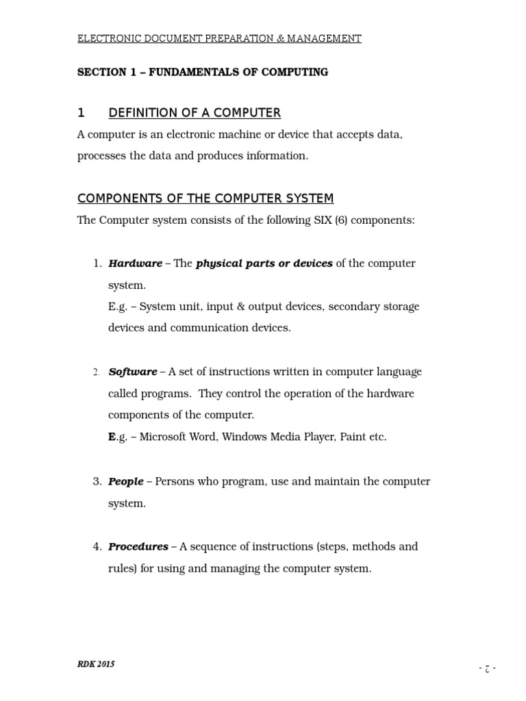 EDPM-Objective 1 - Definition of A Computer - Section 1 | PDF