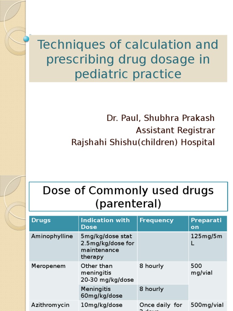 Techniques of Calculation and Prescribing Drug Dosage in Pediatric ...